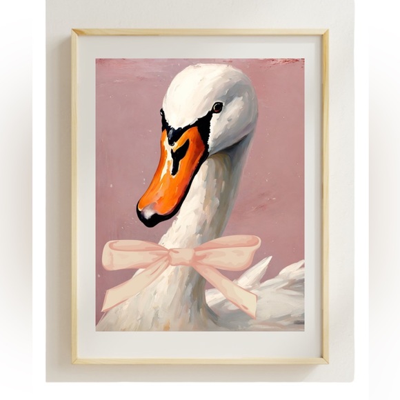 Art | Vintage Swan And Bow Oil Painted Print 11x14 | Poshmark